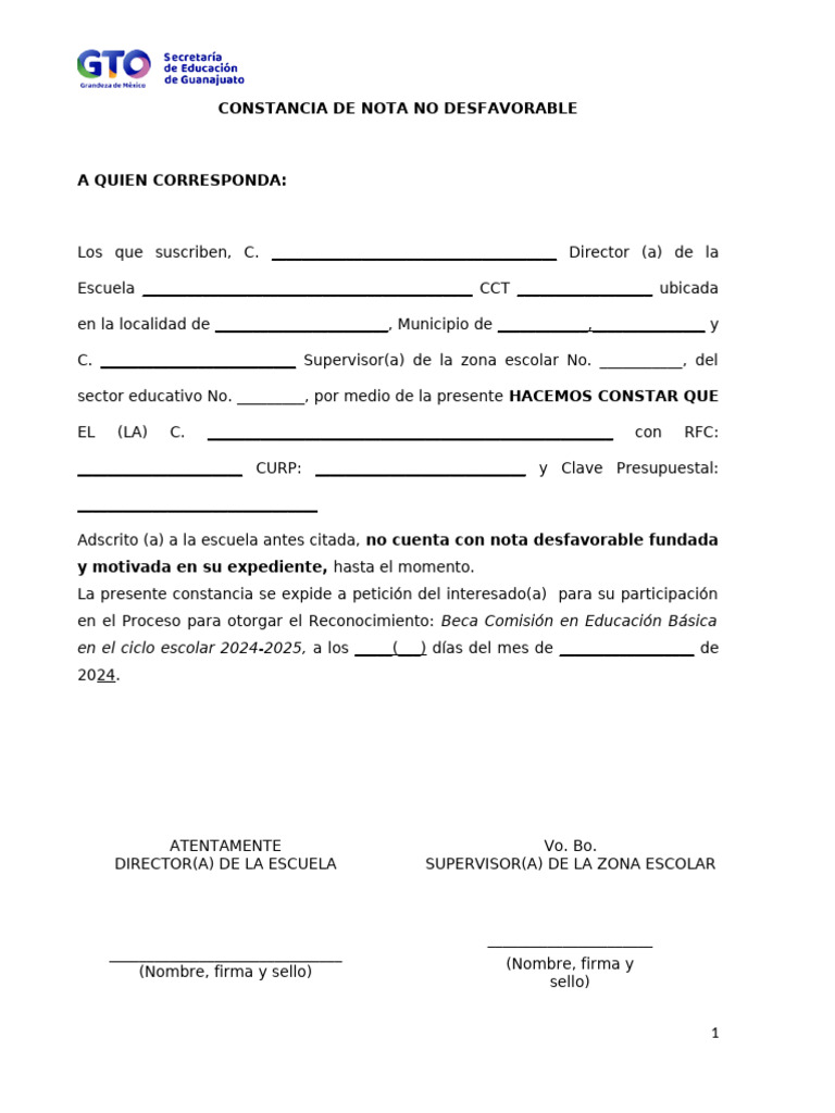 Anexo 4 Nota No Desfavorable | PDF