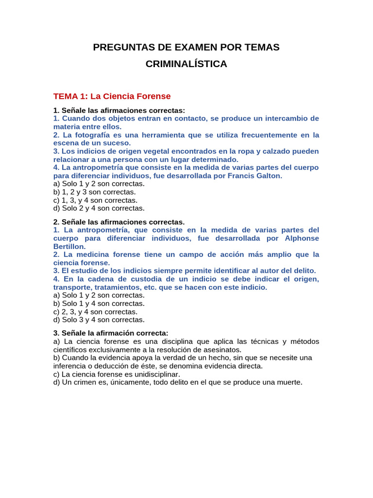 Preguntas de Examen Por Temas | PDF | Calibre | Ficciones de misterio, "thriller" y crimen