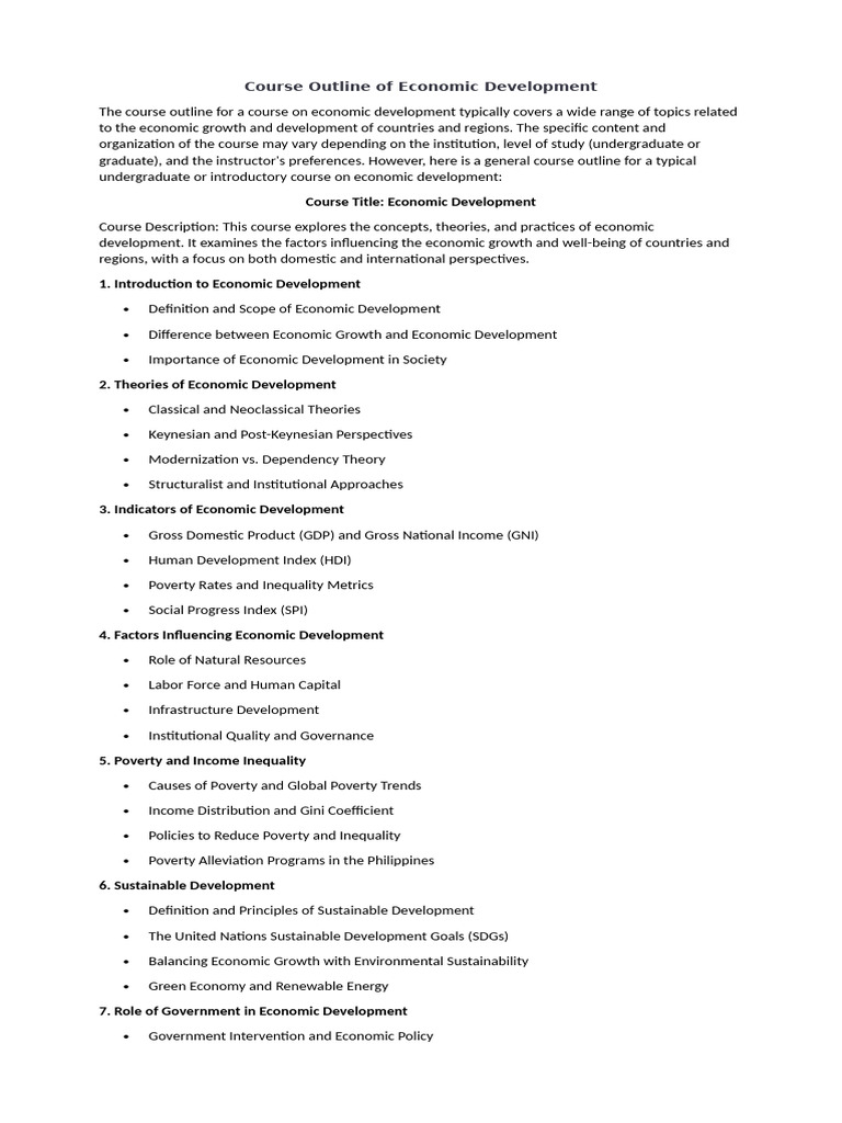 Course Description and Outline of Economic Development | PDF | Economic ...