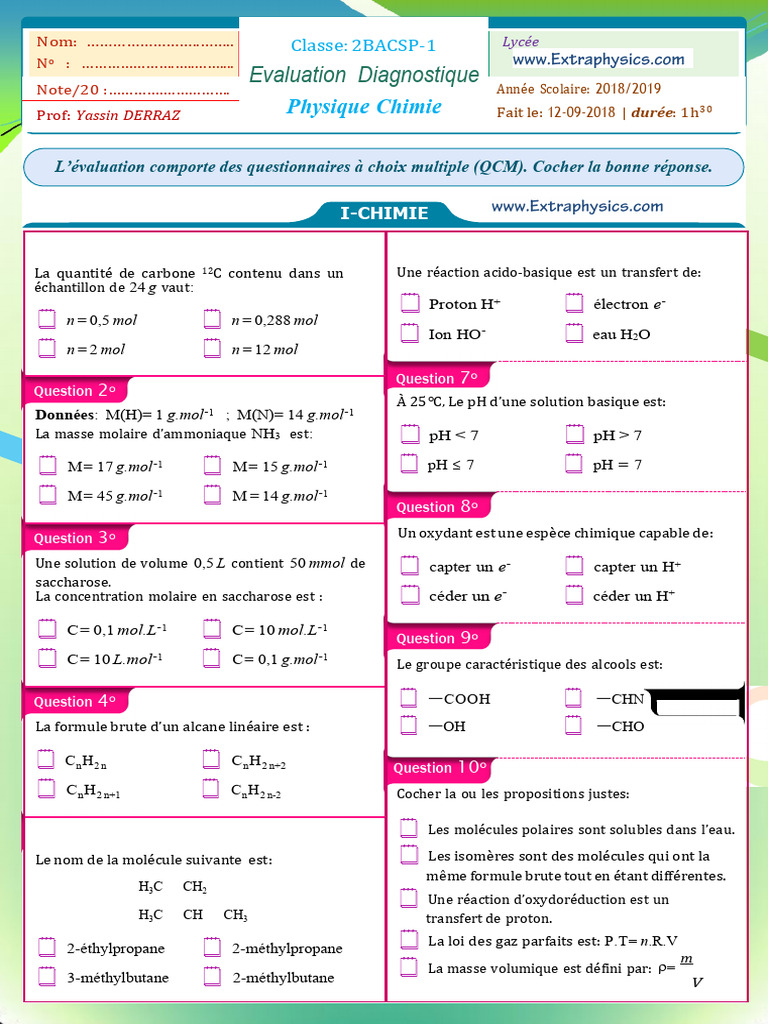 Evaluation-Diagnostique Pc-2bac | PDF