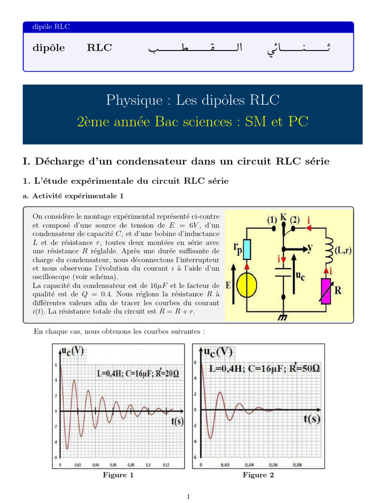 2'eme Ann Ee Bac Sciences: SM Et PC: Physique: Les Dip Oles RLC | PDF