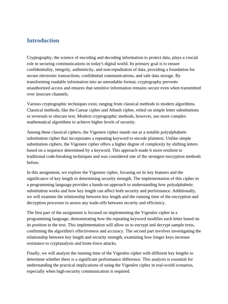 Vigenère Cipher: Security & Implementation | PDF | Encryption | Cryptography