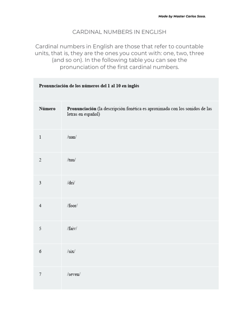 Cardinal Numbers in English | PDF