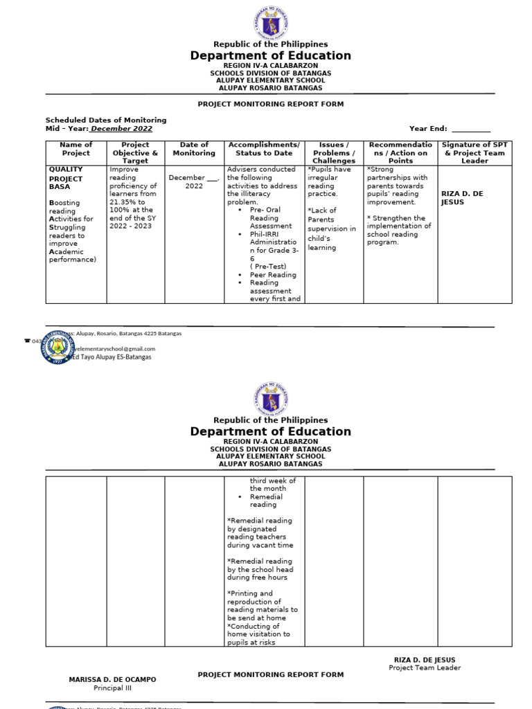 Sip-Monitoring-Report-Per-Project Basa | PDF
