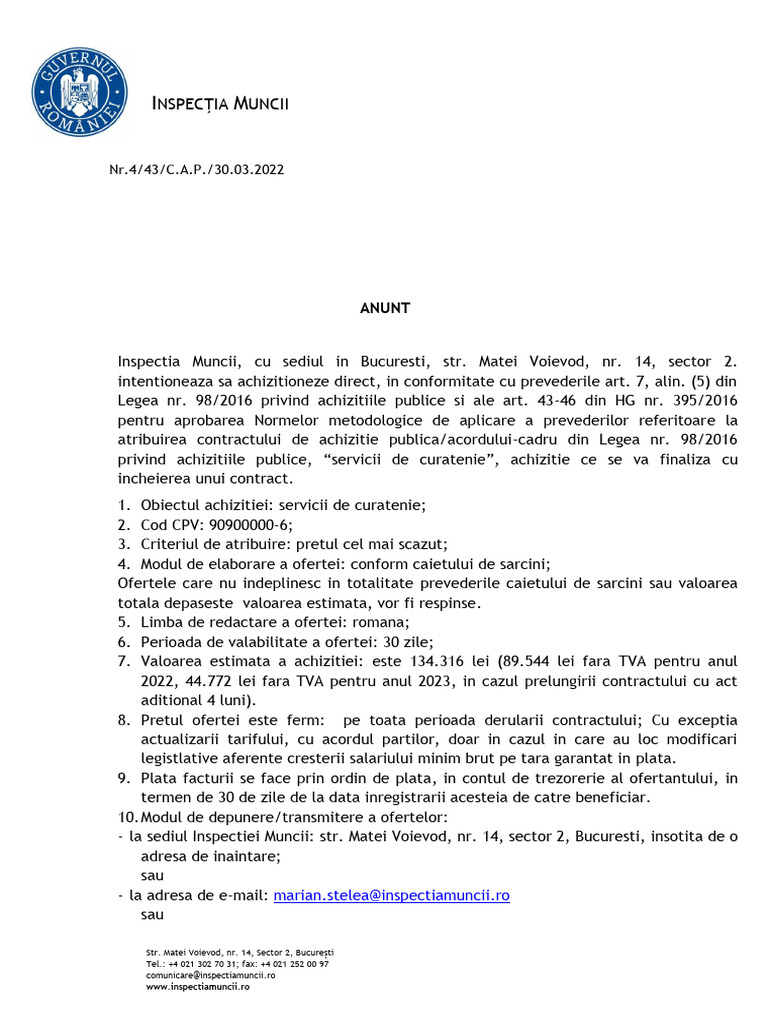 Anunt Servicii de Curatenie | PDF