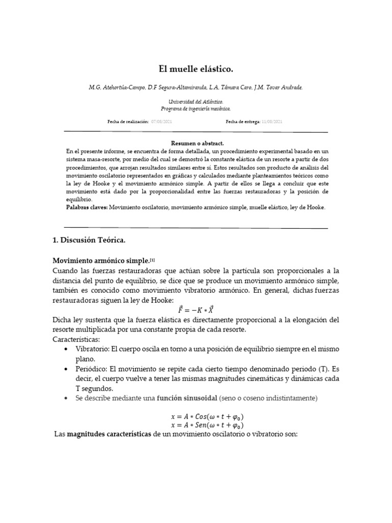 Fuerza y comportamiento del muelle elástico | PDF | Oscilación | Fuerza