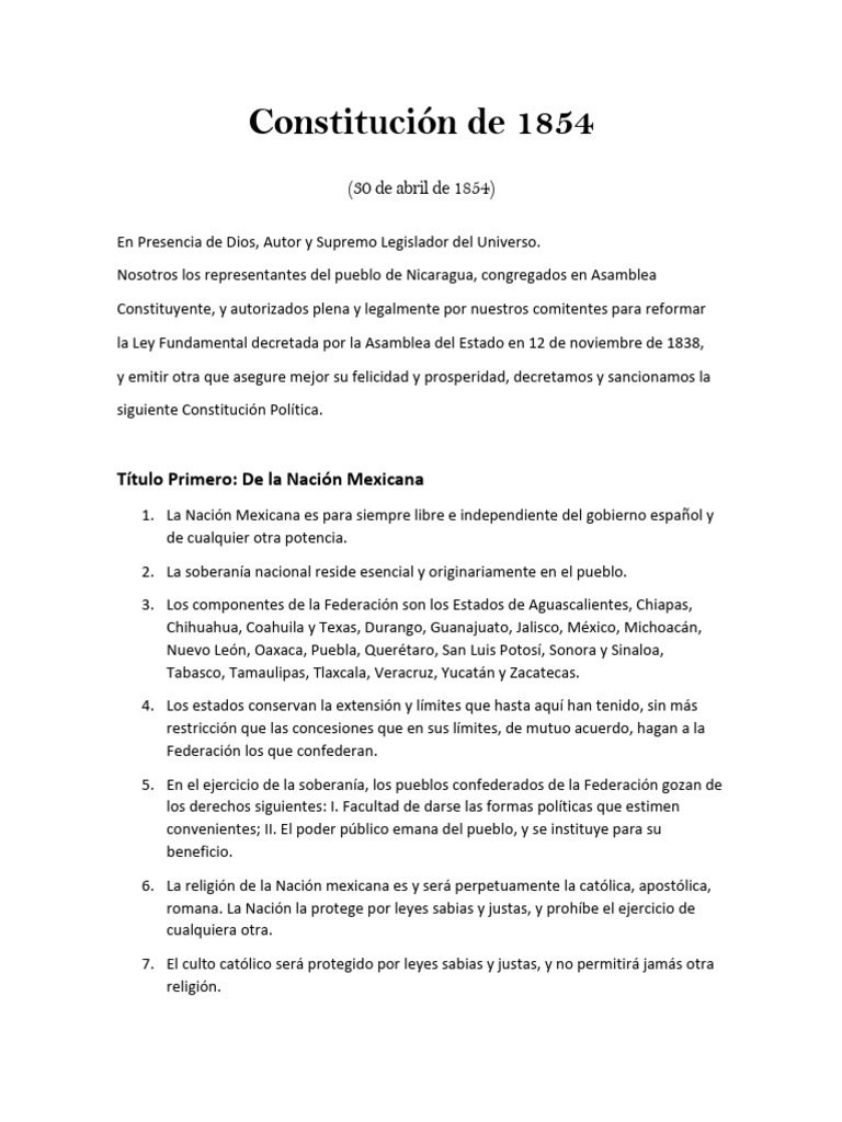 Constitución de 1854 | PDF
