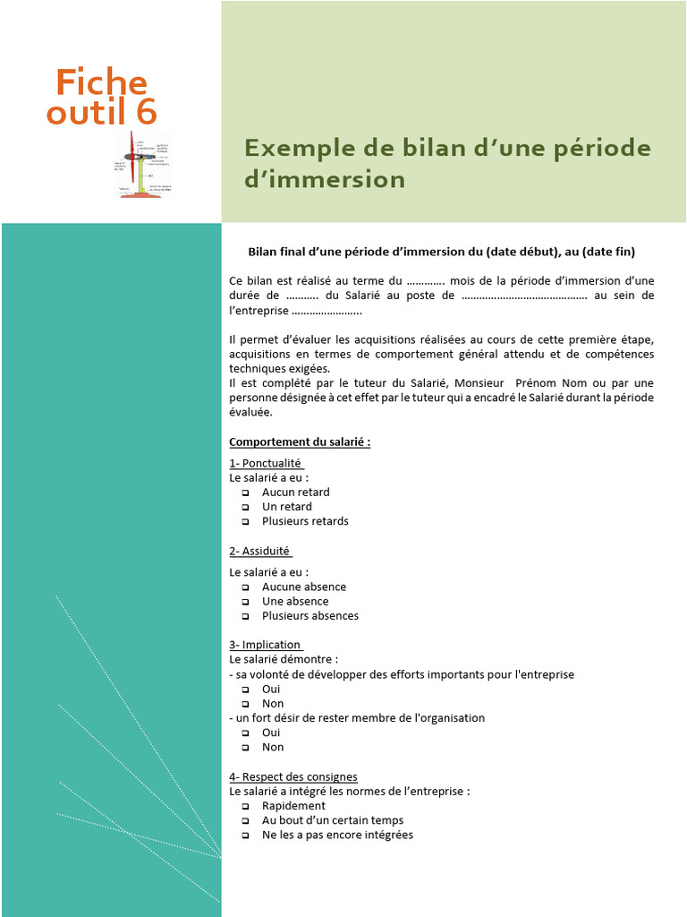Fiche Outil 6 Exemple Bilan Immersion | PDF