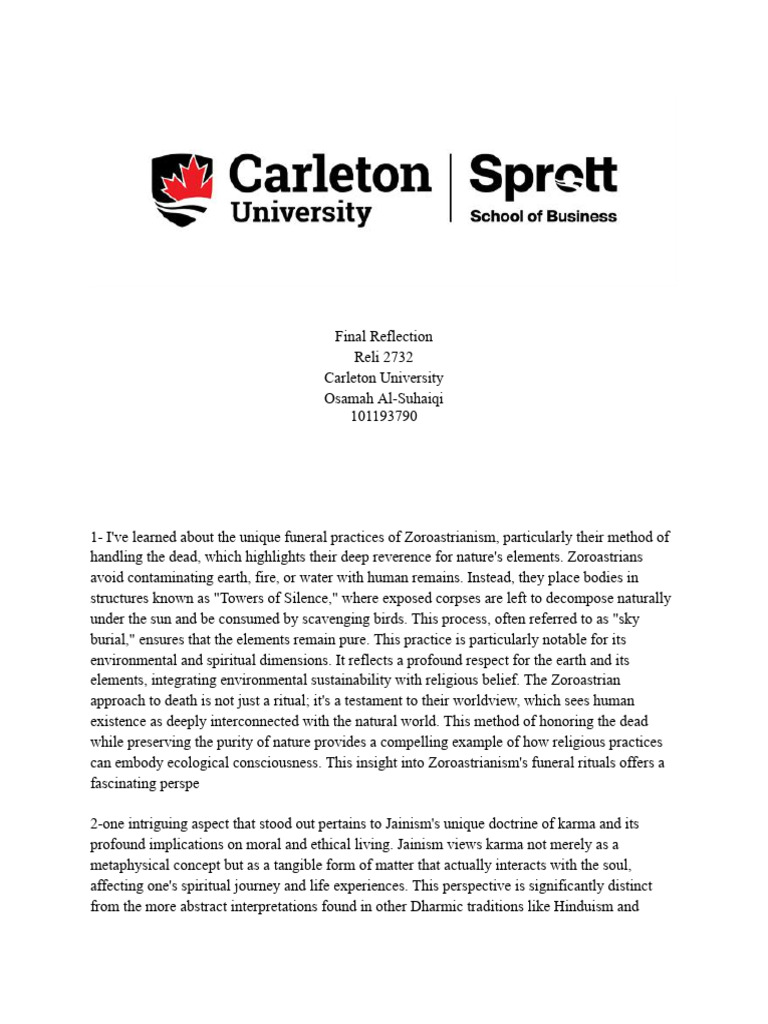 RELI 2732 Final Reflection Assignment - Al-Suhaiqi - 101193790 | PDF