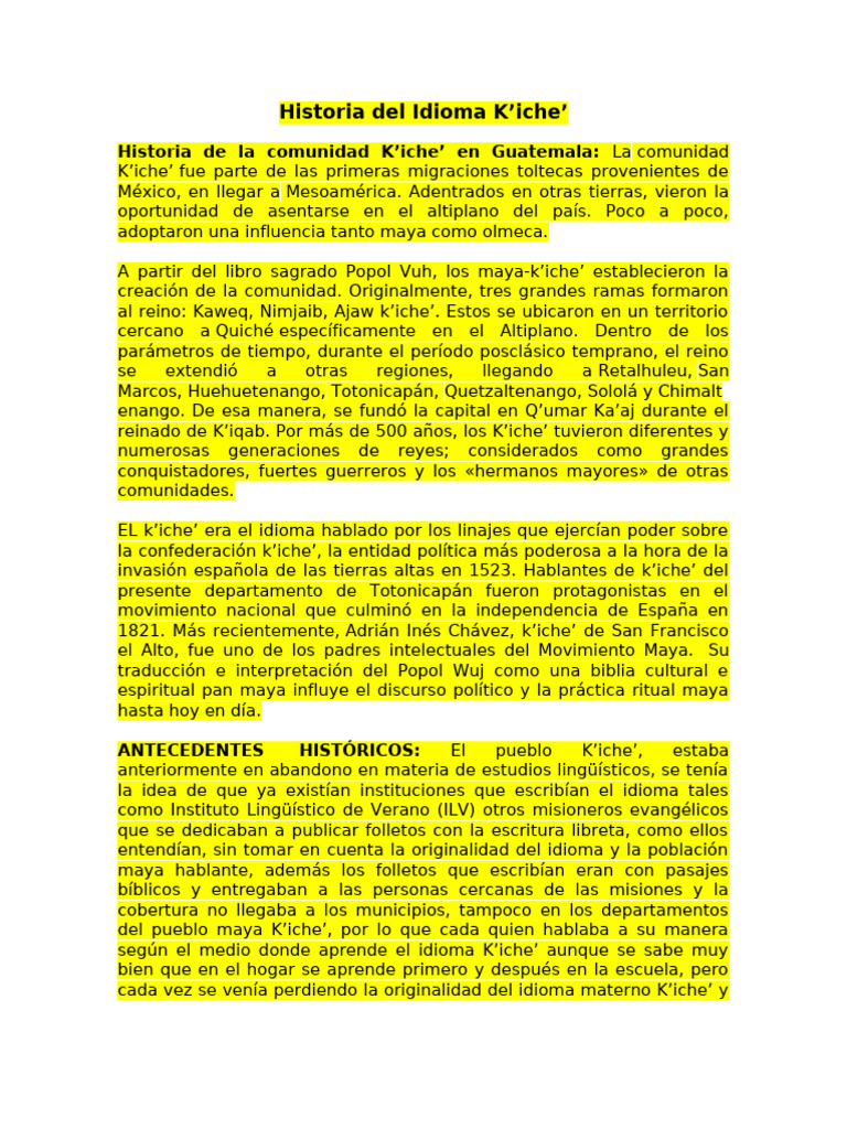 Historia Del Idioma Quiche | PDF