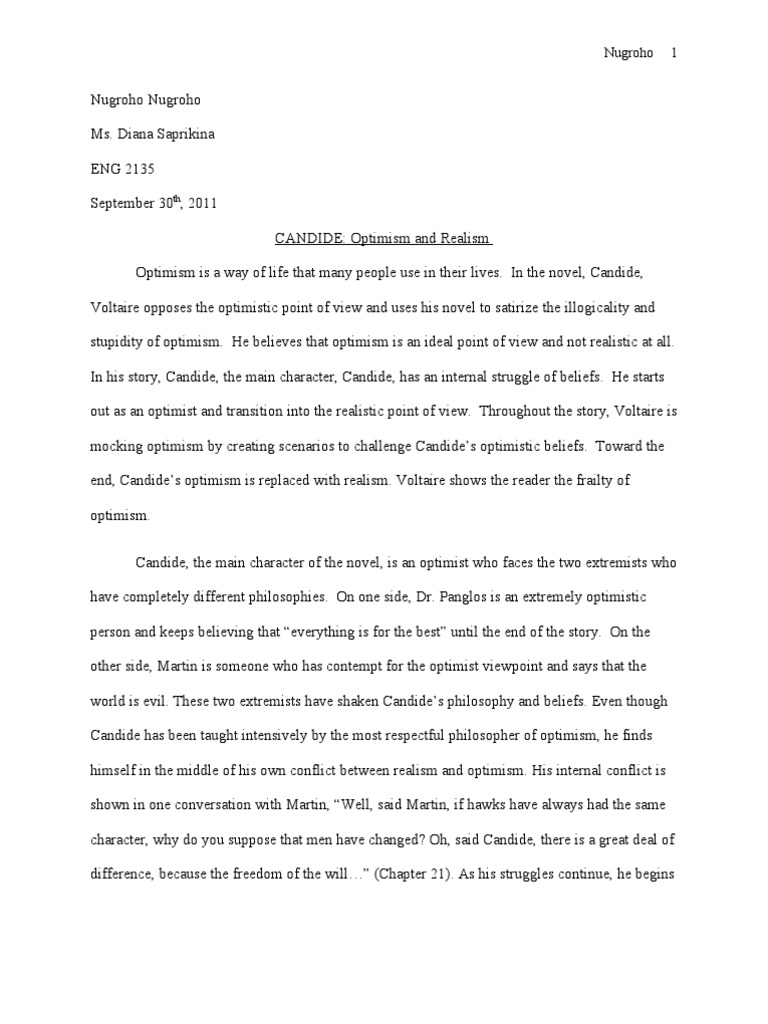Voltaire-Candide, An Analysis Paper | PDF | Candide | Optimism