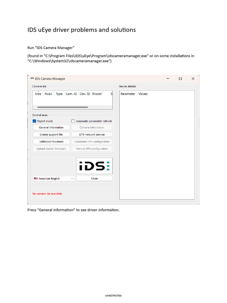 IDS UEye Driver Problems and Solutions | PDF