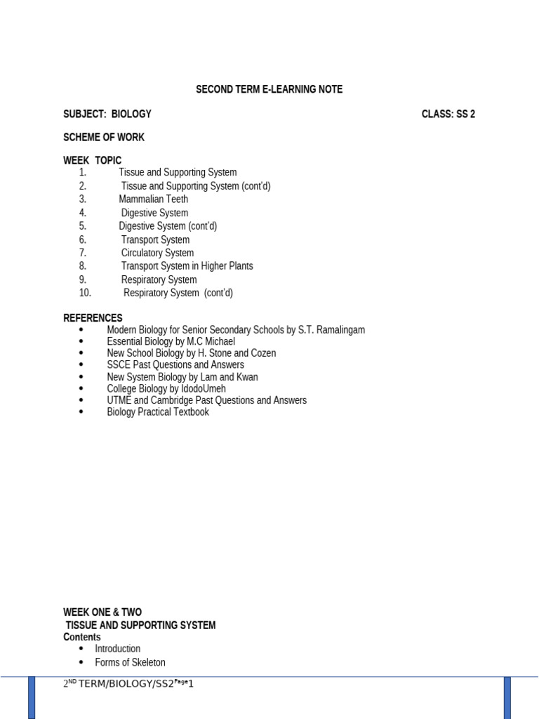 SECOND TERM SS2 BIOLOGY | PDF