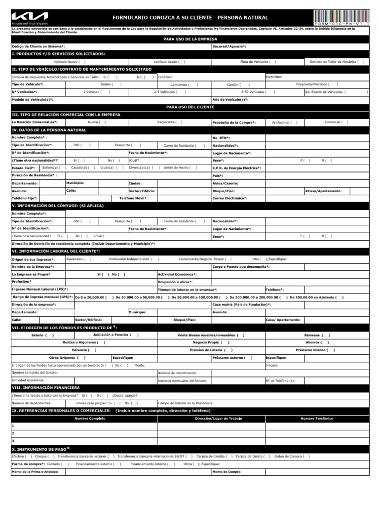 Form-Ctc-Pn-V1.1-Formulario Conoce A Tu Cliente Kia-Pn (Anexo I) | PDF