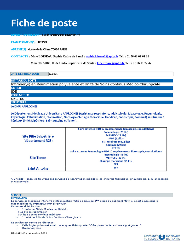Fiche de Poste IDE MIR Décembre 2021 | PDF