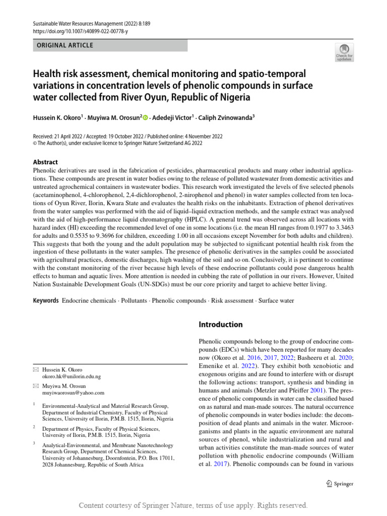 Health Risk Assessment Chemical Monitoring and Spa | PDF