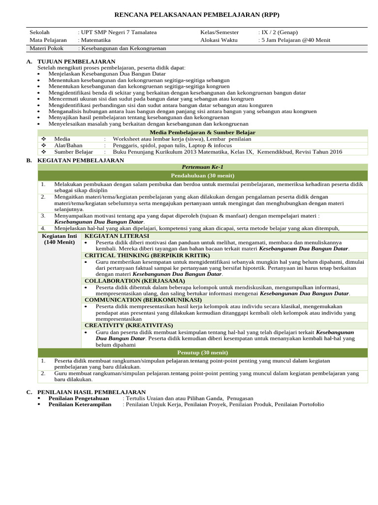 12.5.1 RPP II MTK Kelas IX | PDF
