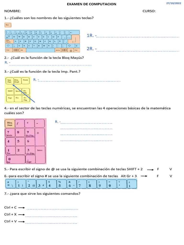EXAMEN DE COMPUTACION El Teclado 3ro de Primaria | PDF