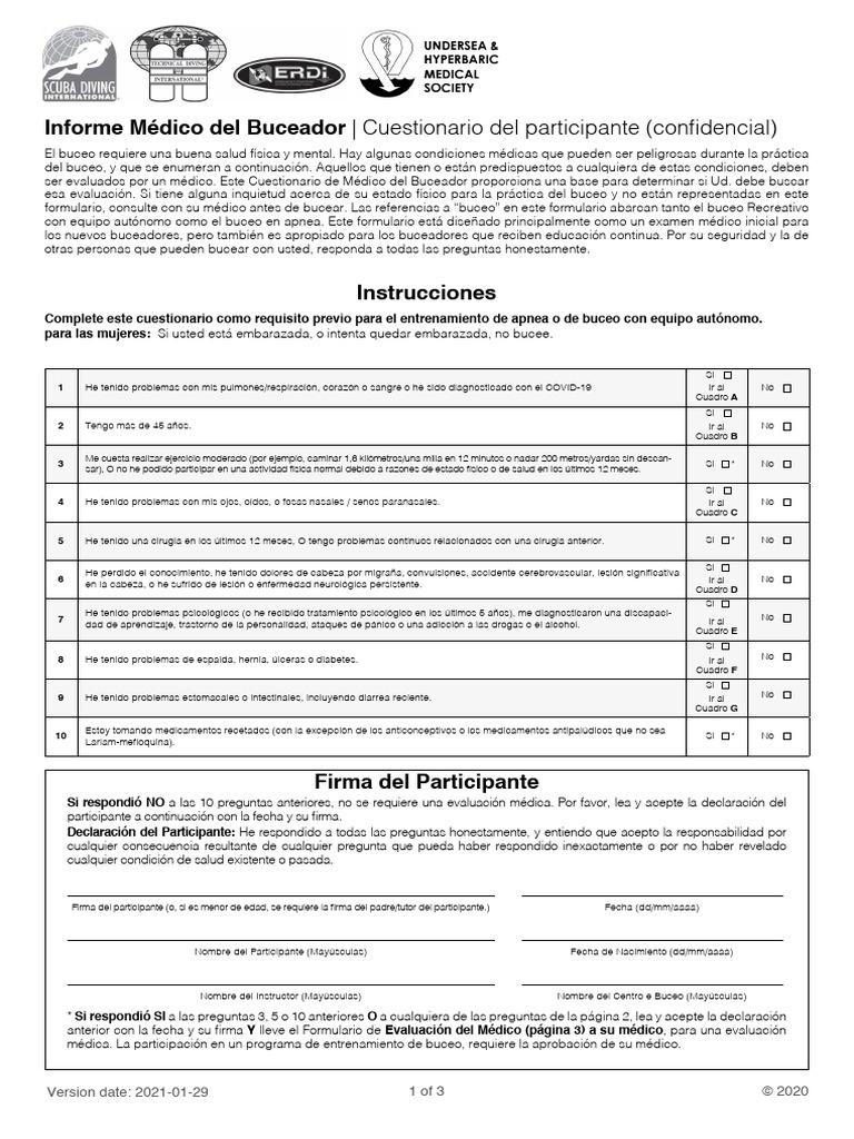 Informe Medico Del Buceador | PDF