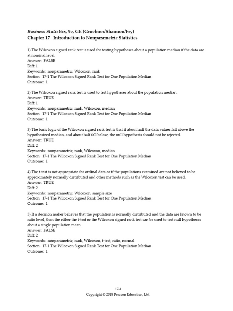 Chapter 17 Introduction To Nonparametric Statistics | PDF