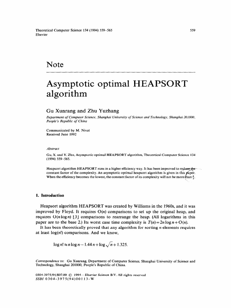 Asymptotic Optimal Heapsort Algorithm | PDF