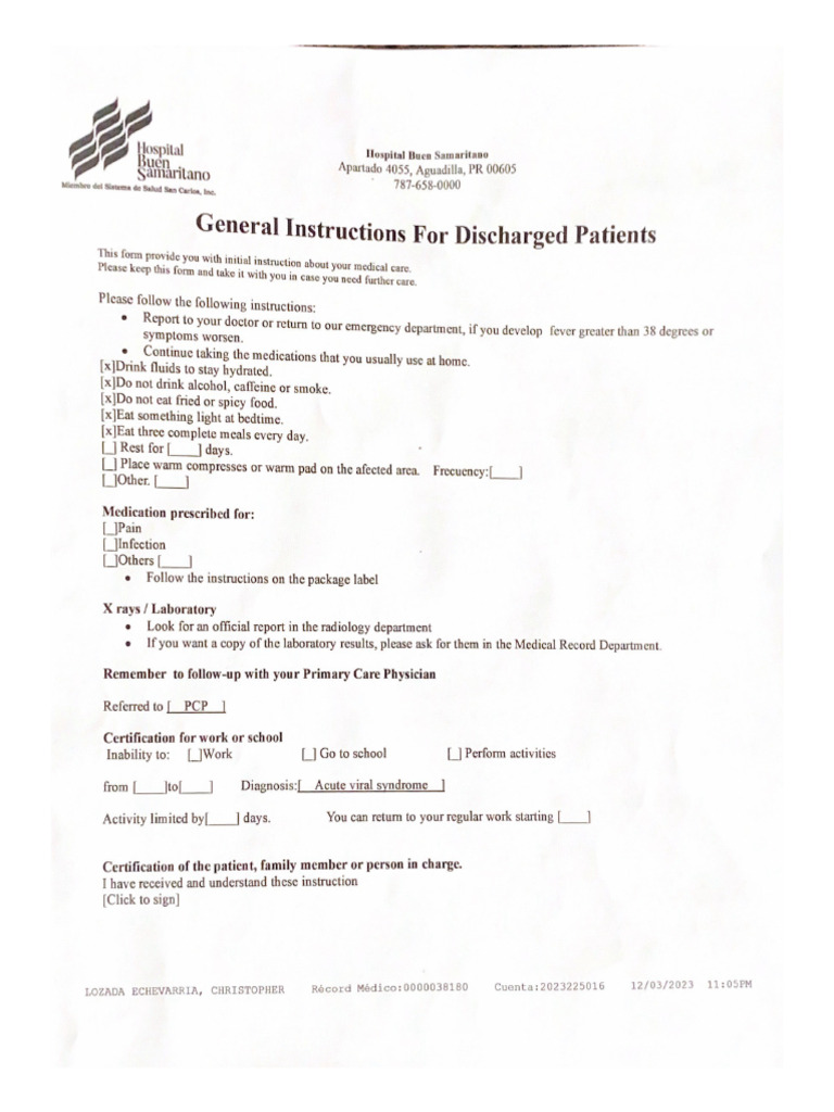General Instructions For Discharged Patients | PDF