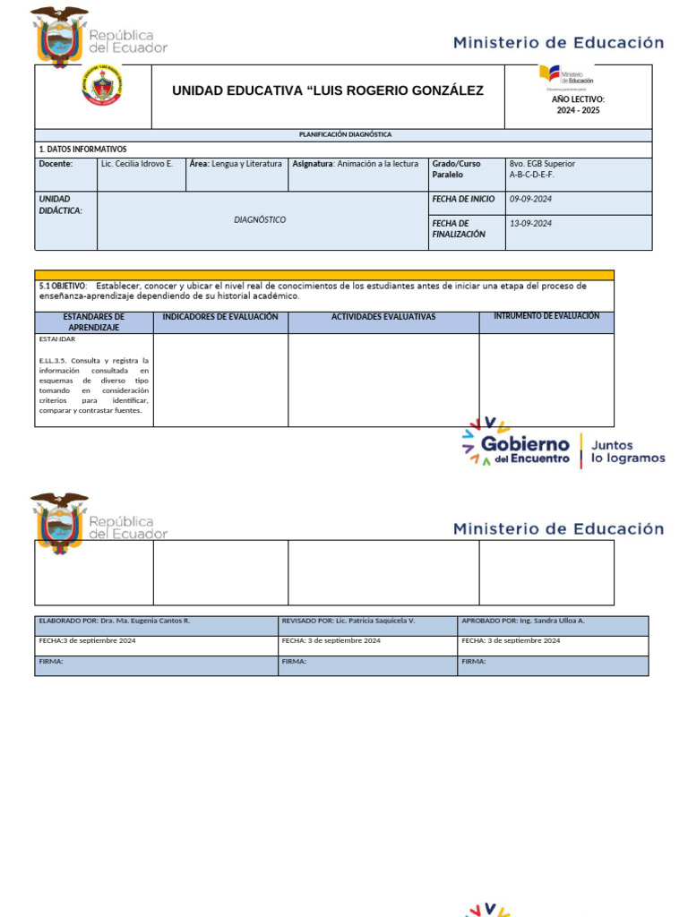Planificacion Diagnóstico ANIMACION A LA LECTURA | PDF