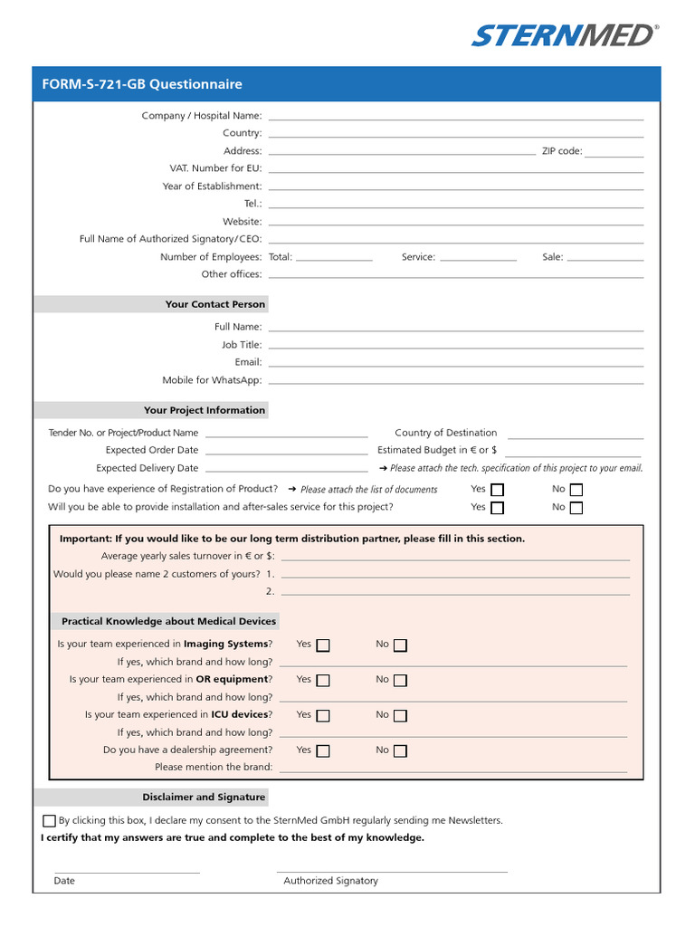 FORM S 721 GB SternMed Questionnaire | PDF