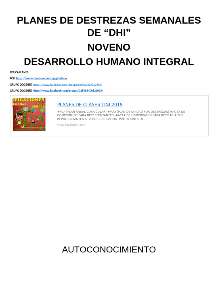 Planes de Clases Noveno Dhi | PDF