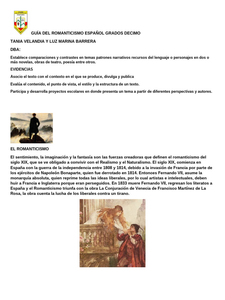 GUÍA DEL ROMANTICISMO ESPAÑOL 1001.docx Abril 17 A Mayo 5 | PDF