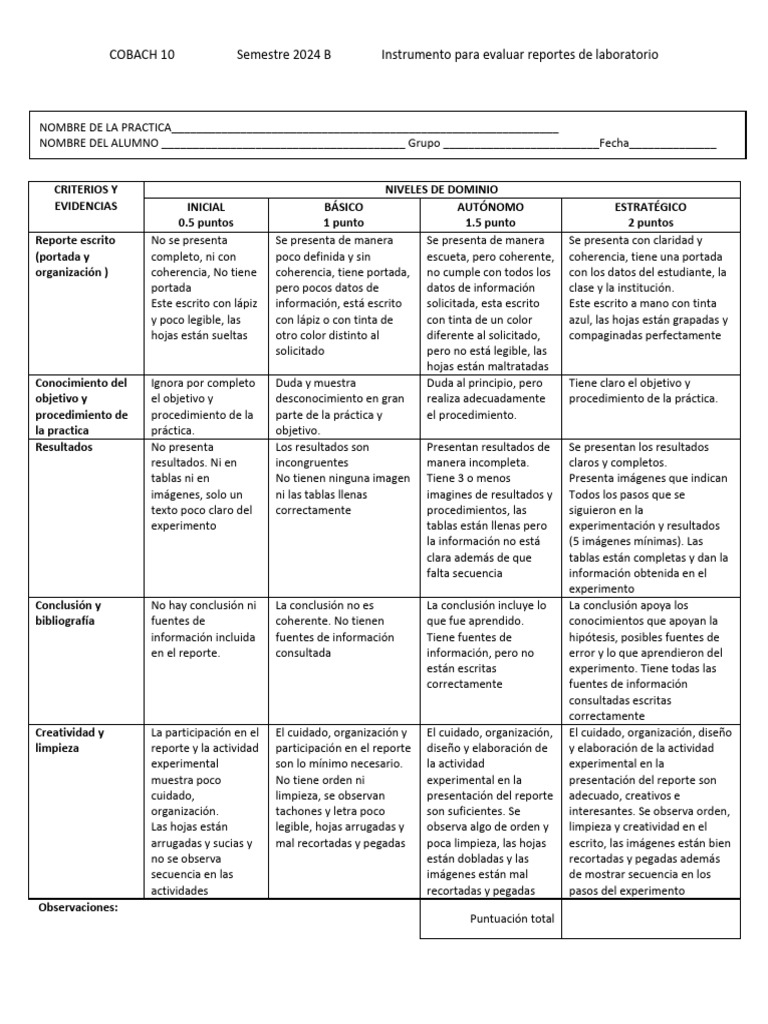 Instrumento de Evaluaci-N Reporte Laboratorio La Materia y Sus Interacci-N | PDF