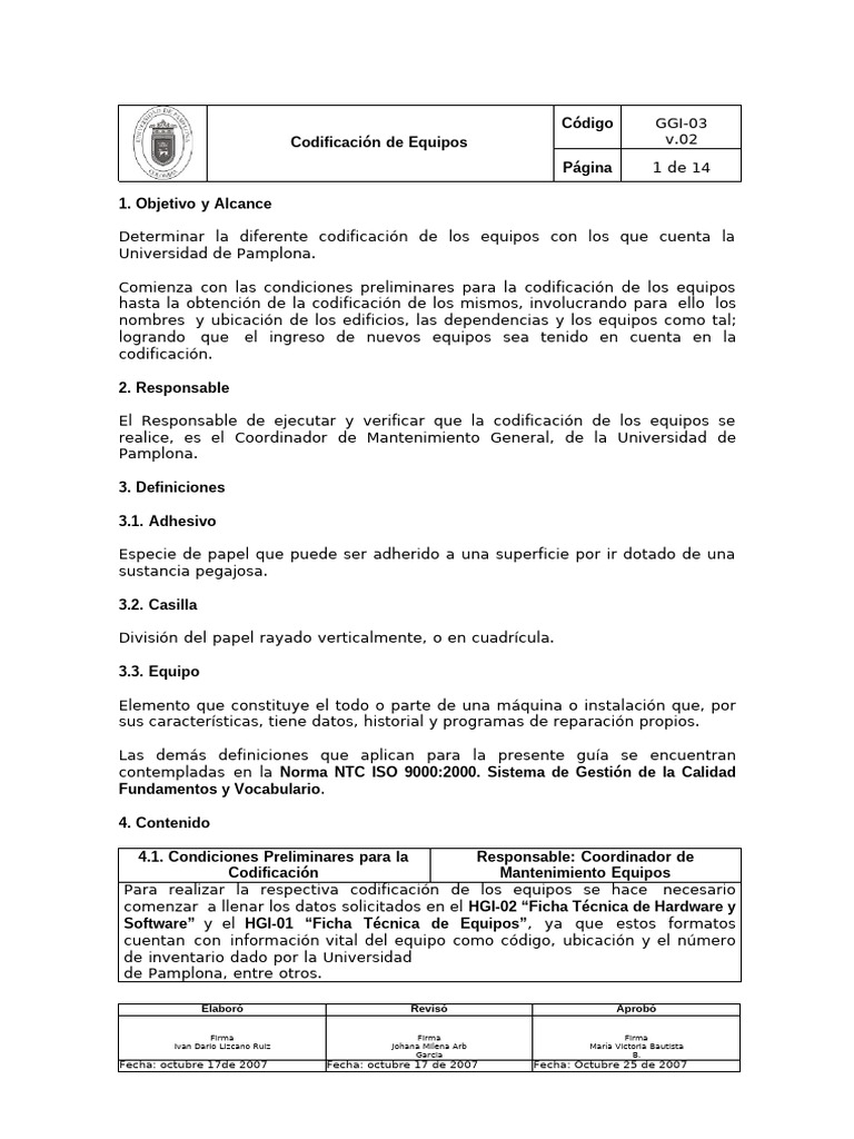 Ggi 03 Codificacion Equipos | PDF