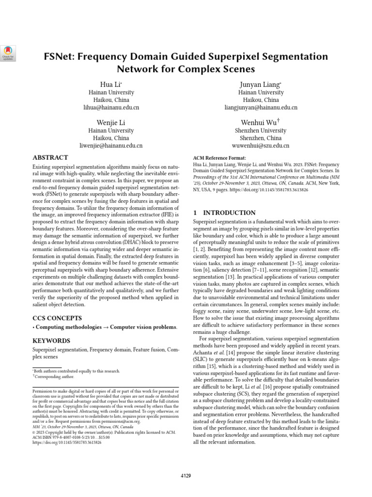 2023ACMMM-FSNet Frequency Domain Guided Superpixel Segmentation Network For Complex Scenes | PDF