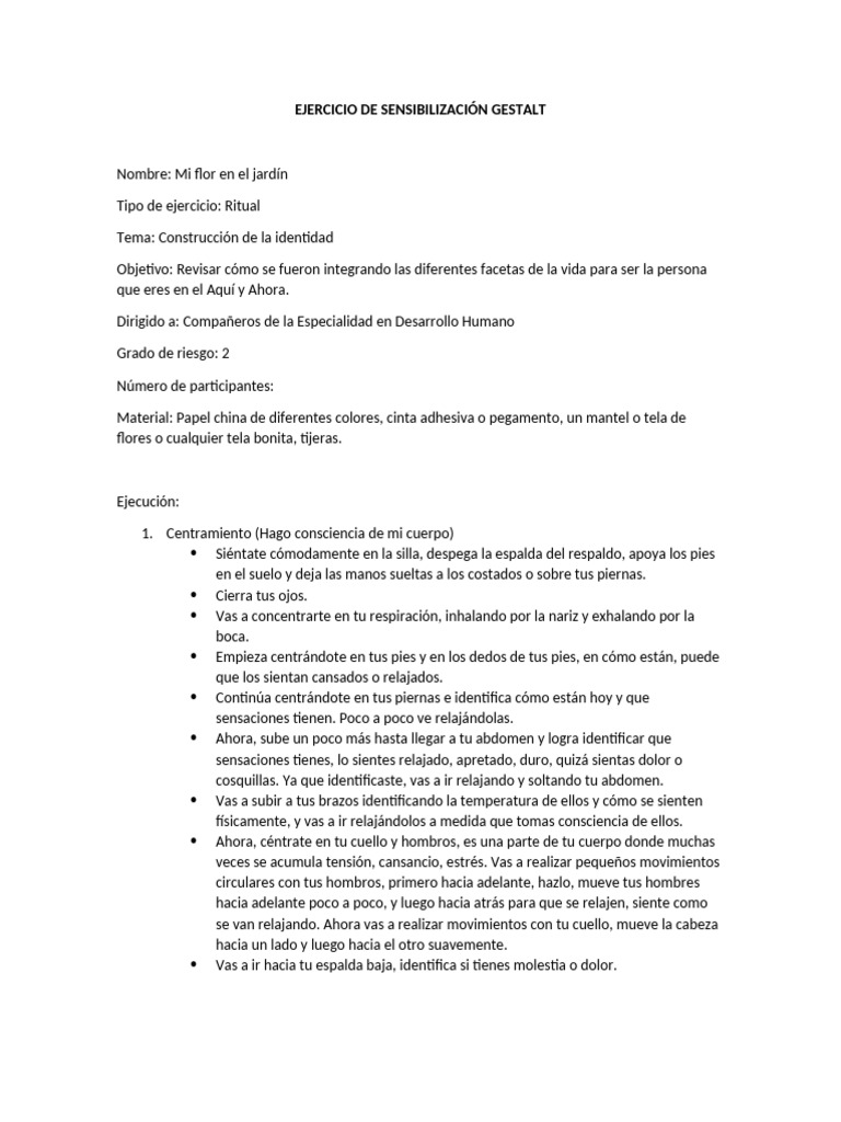 Ejercicio de Sensibilización Gestalt Mi Flor en El Jardín | PDF