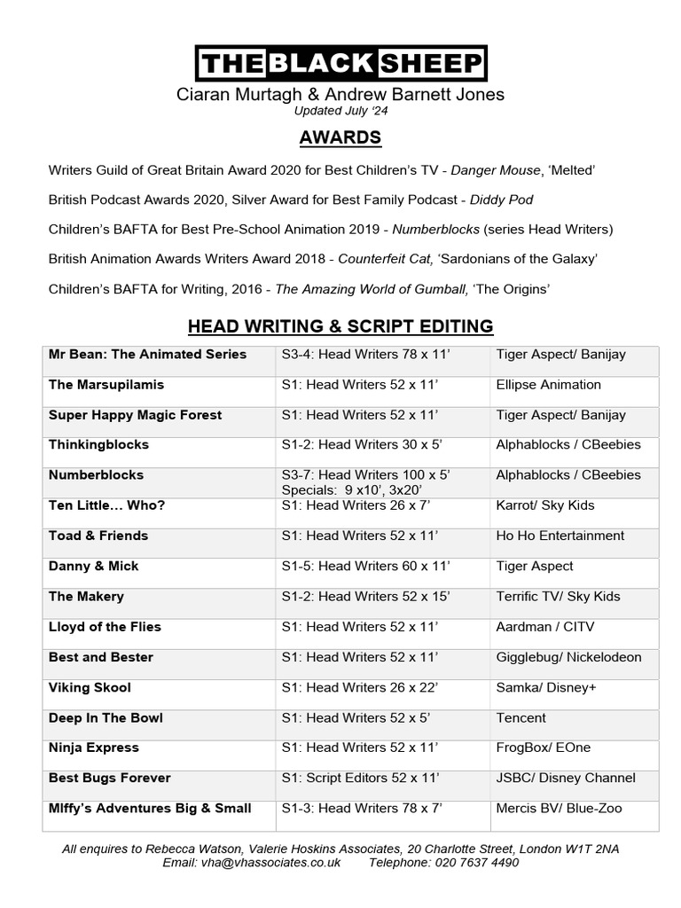 The Black Sheep Ciaran Murtagh and Andrew Barnett Jones CV July 2024 | PDF