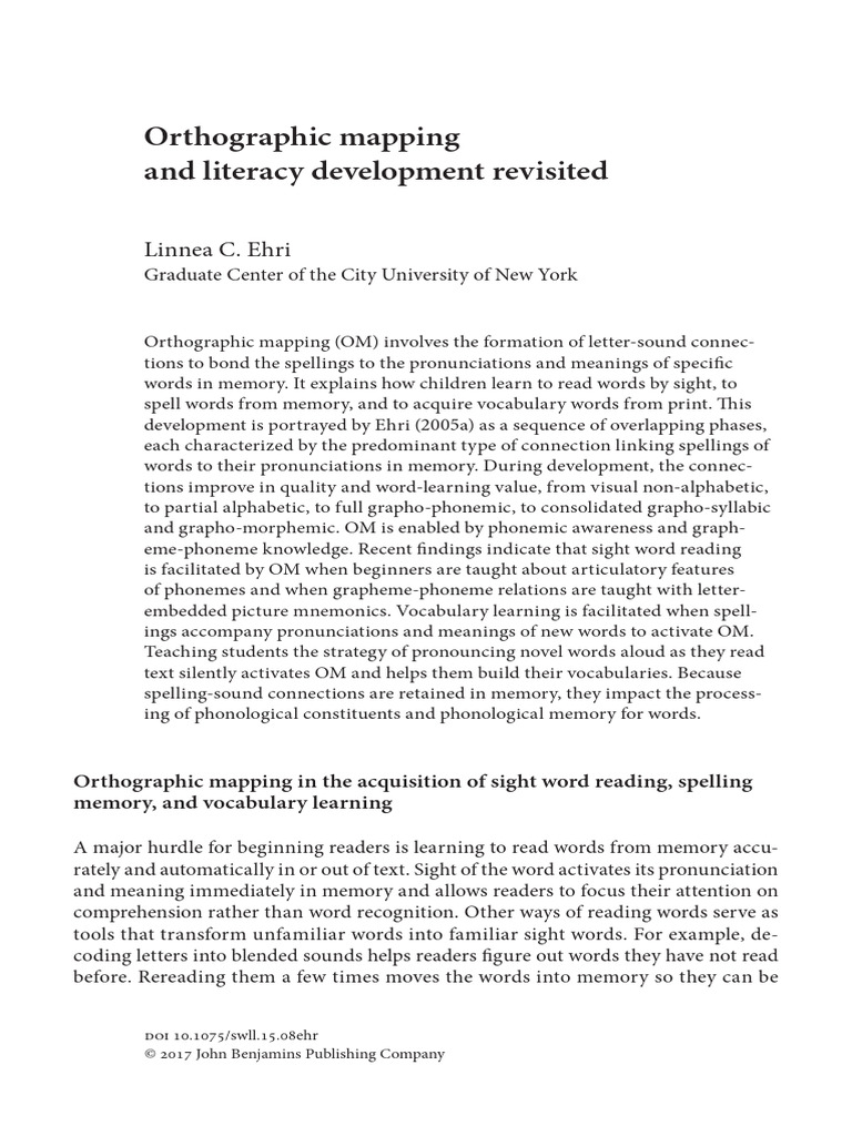 Ehri 2017 Orthographic Mapping Excerpt | PDF