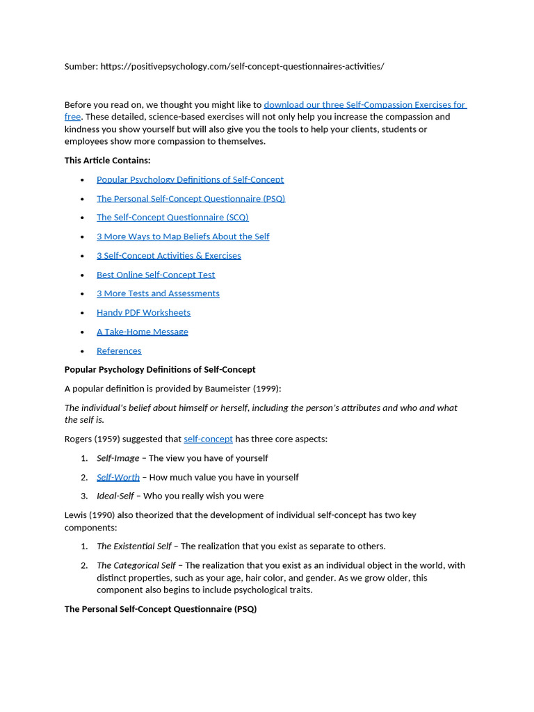 Self Concept Questionnaires | PDF | Self Concept | Self Esteem