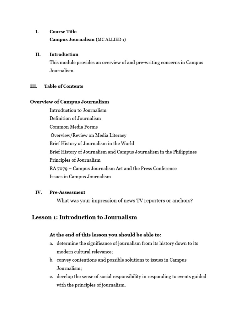 CAMPUS JOURN Module 1 (Overview of Campus Journalism) | PDF