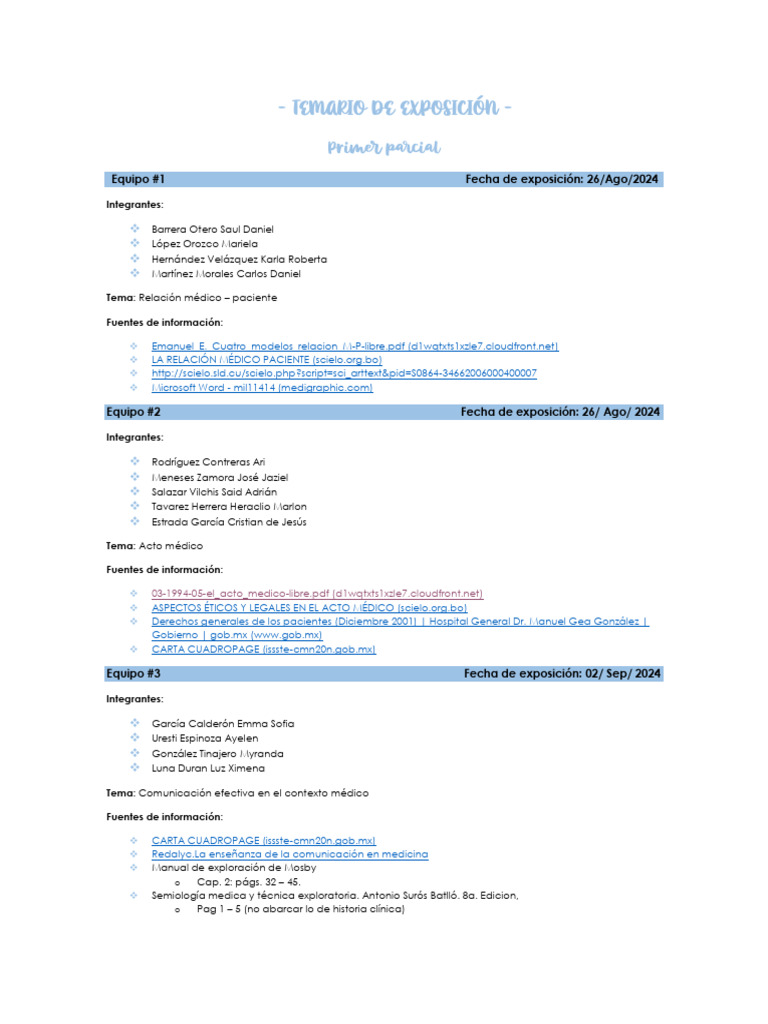 Temario Exposición Primer Parcial | PDF