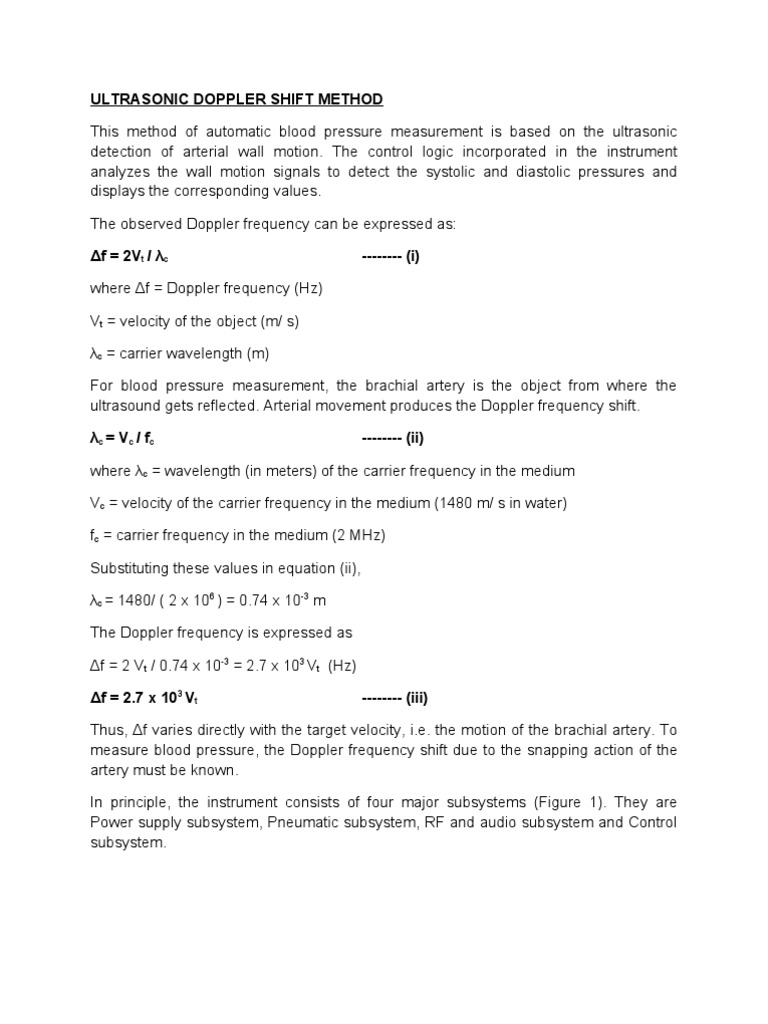 Ultrasonic Doppler Blood Pressure Method | PDF | Doppler Effect | Blood ...