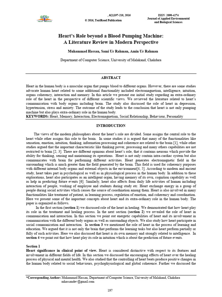 Heart's Role Beyond A Blood Pumping Machine: A Literature Review in ...