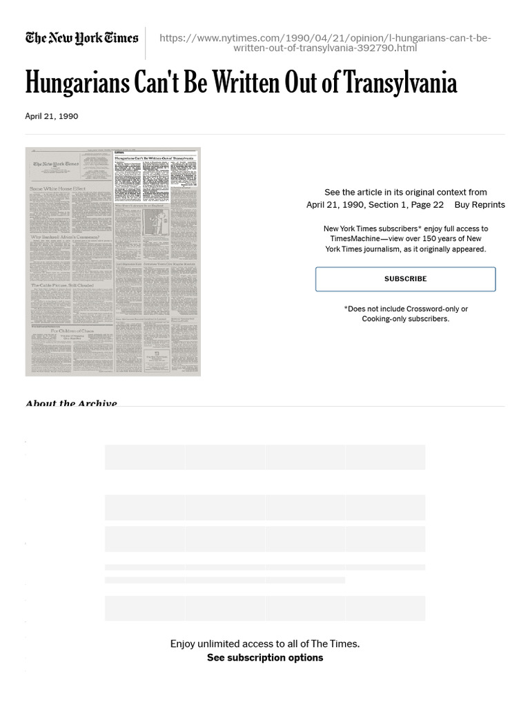 Opinion - Hungarians Can't Be Written Out of Transylvania - The New ...