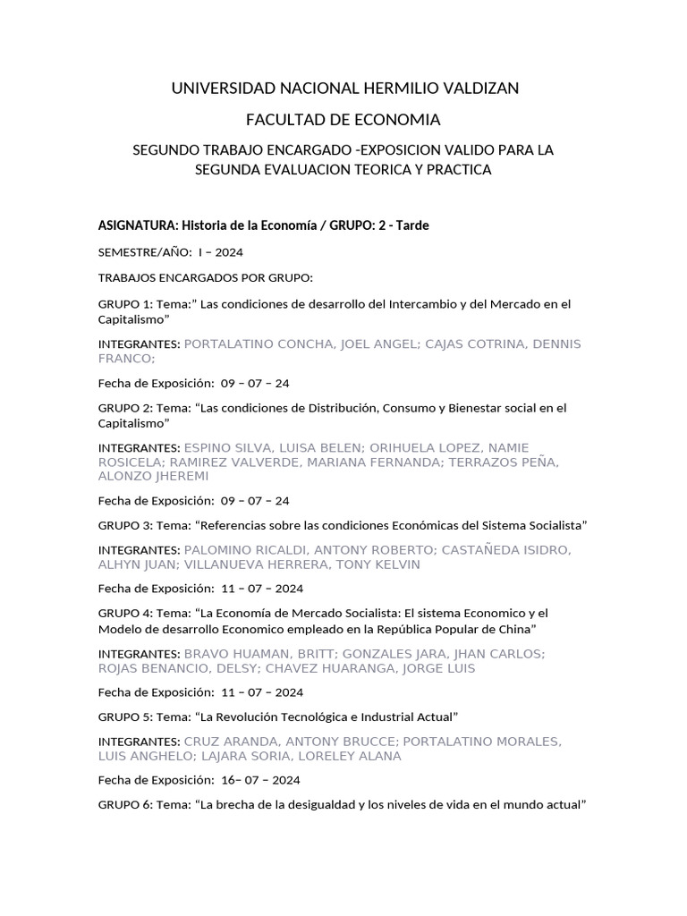 2do - Trab.Hist. Econ.G2-2024 | PDF | Economias | Finanzas y administración del dinero