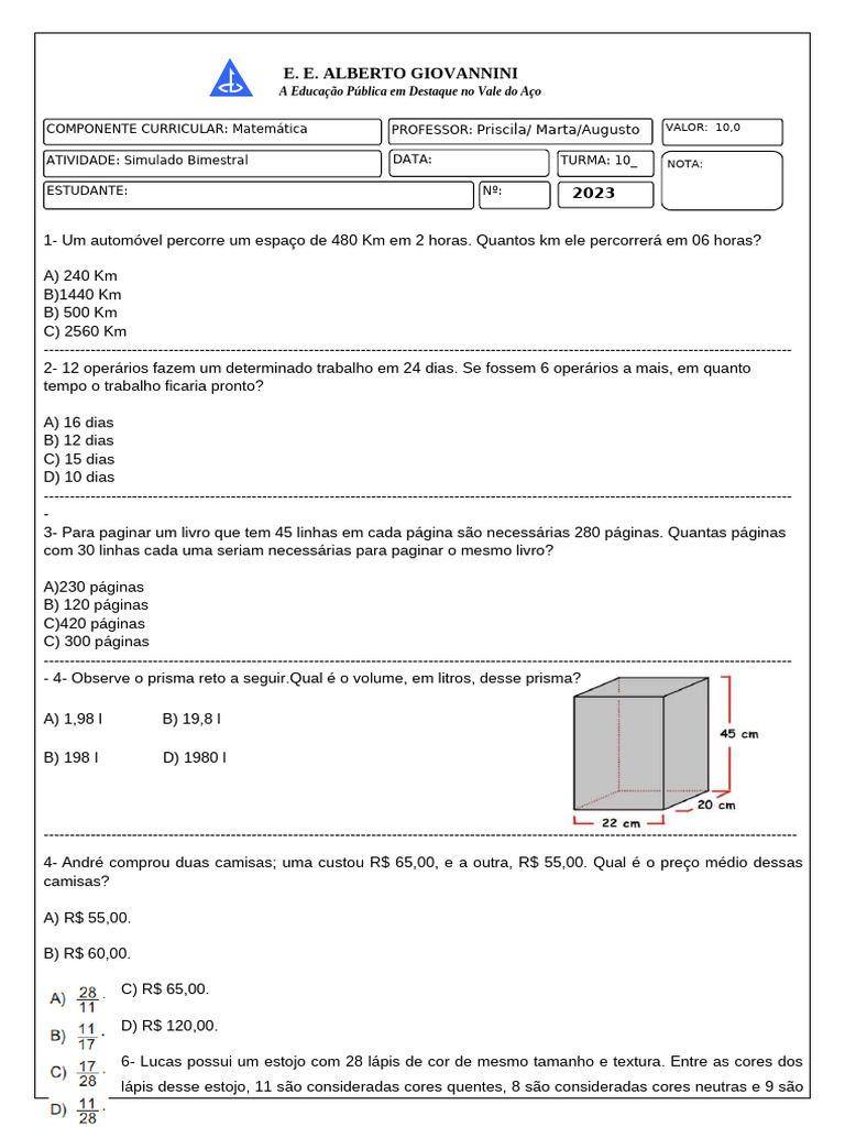 SIMULADO 2 ano (1) | PDF