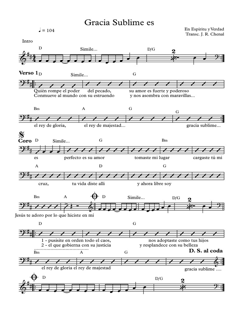 Gracia Sublime Es Original Chart D Key en Espíritu y en Verdad Version | PDF