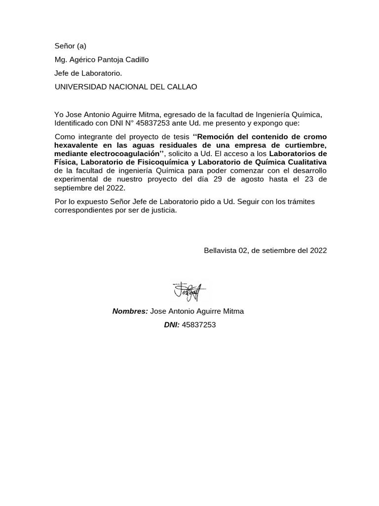 Solicitud Laboratorio FIQ | PDF