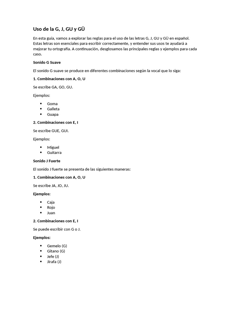 Uso de La G, J, GU y GÜ | PDF
