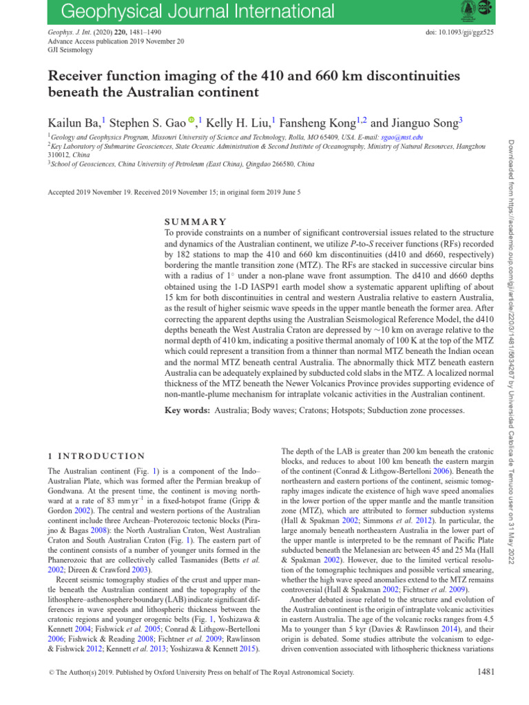 Ba Etal 2020 RF 410 and 660 Australia ggz525 | PDF | Plate Tectonics ...