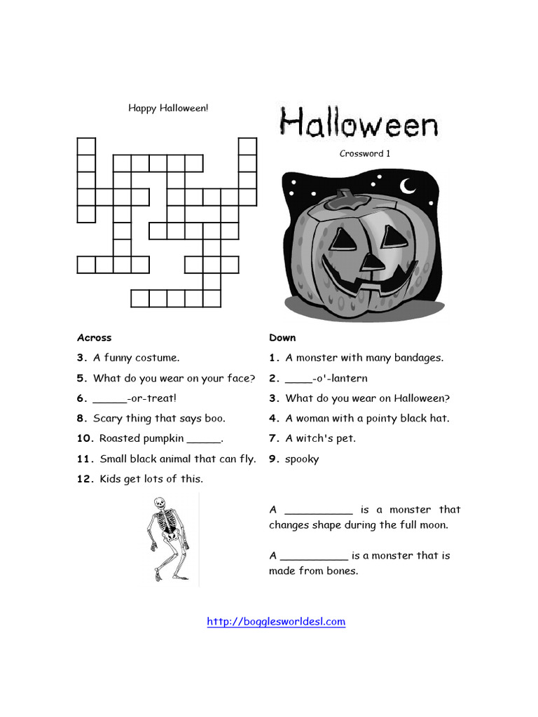 Taller 3 - Halloween Crossword - Crucigrama de Halloween | PDF