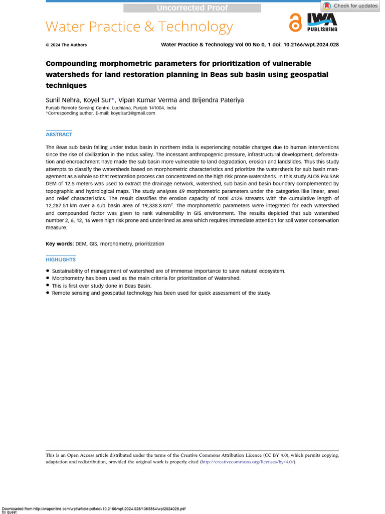 Compounding Morphometric Parameters For Prioritiza | PDF